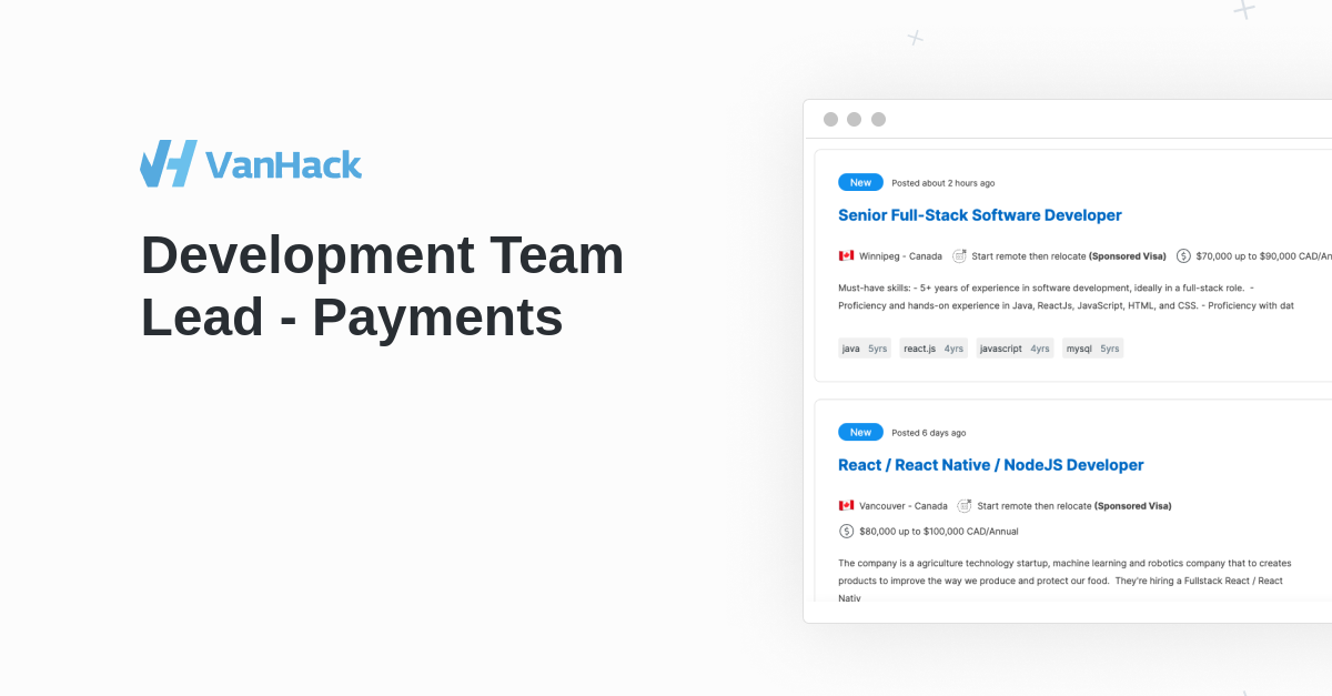 Development Team Lead - Payments - VanHack